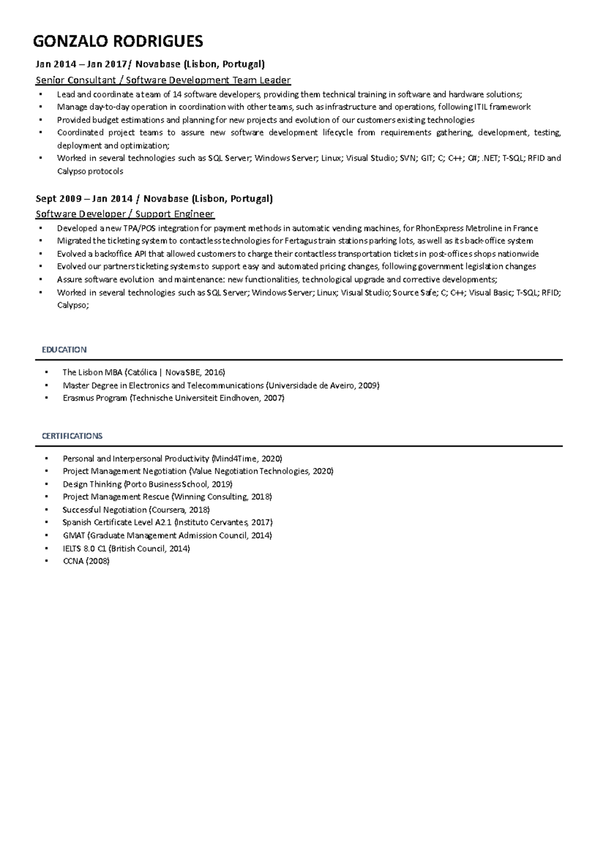 Rodrigues CV - Senior Consultant & Software Developer Experience - Studocu