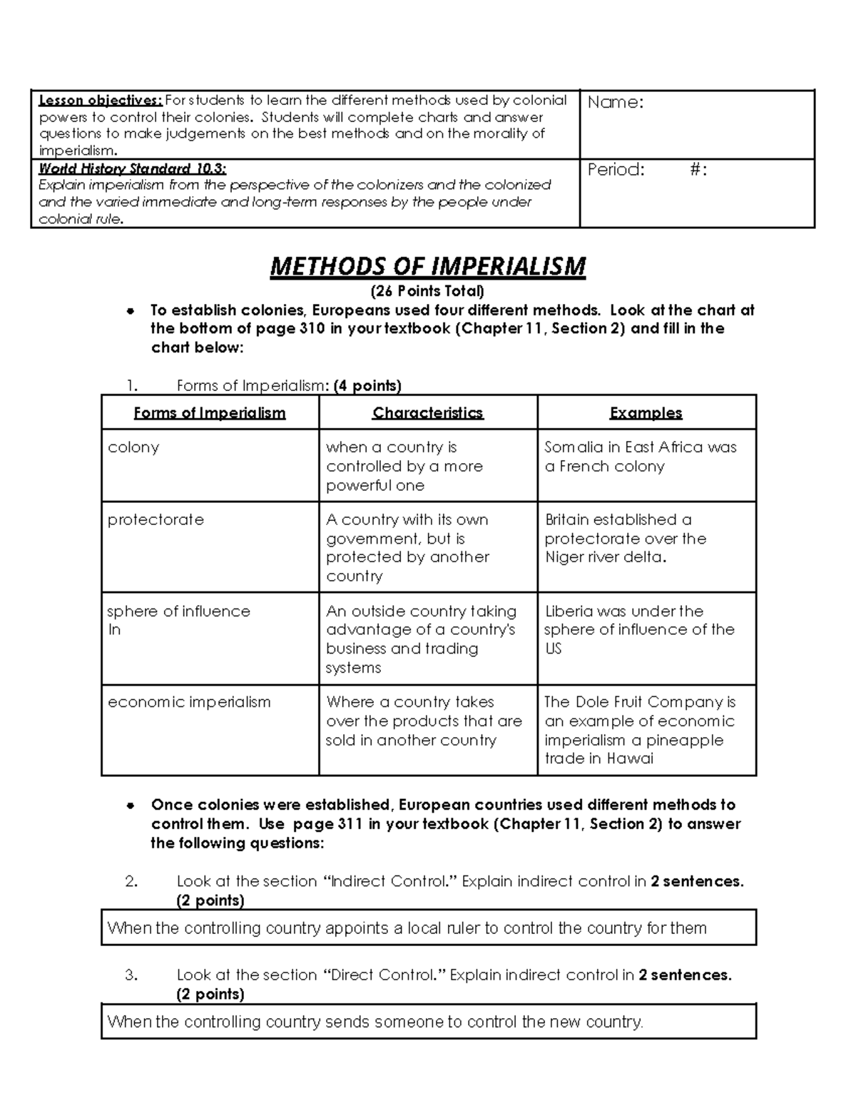 - 5.4 Methods of Imperialism - Lesson objectives: For students to learn ...