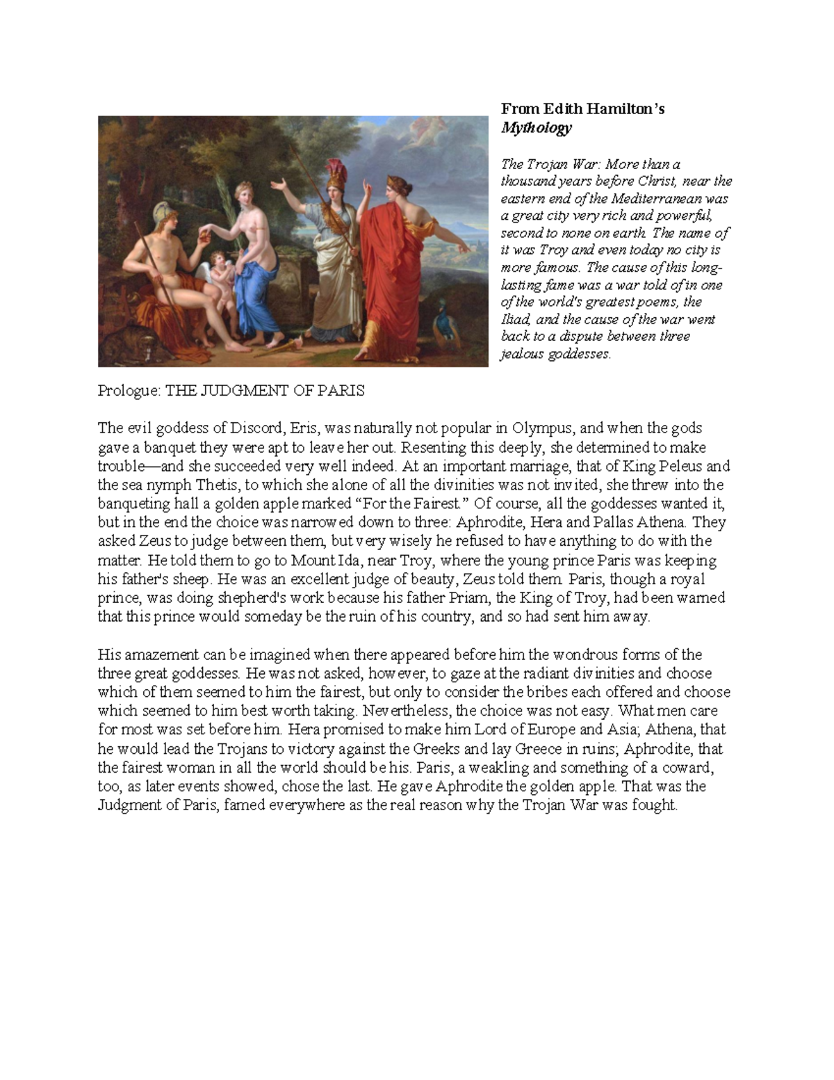 The Judgment of Paris: Insights into the Trojan War Mythology - Studocu