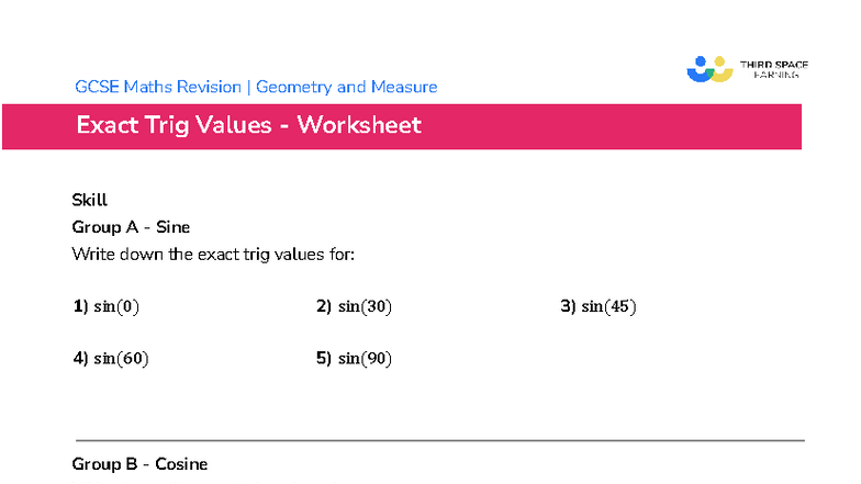 GCSE Maths Revision: Exact Trig Values Worksheet - Studocu