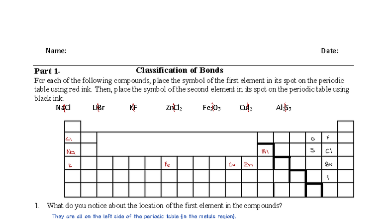 Bonding Worksheet - Classification of Bonds and Elements - Studocu