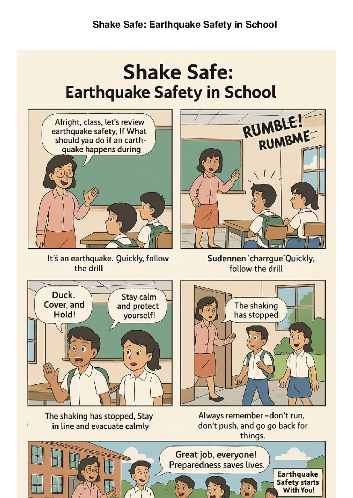 Shake Safe Earthquake Safety Comic - Quickly, follow Sudennen Quickly ...