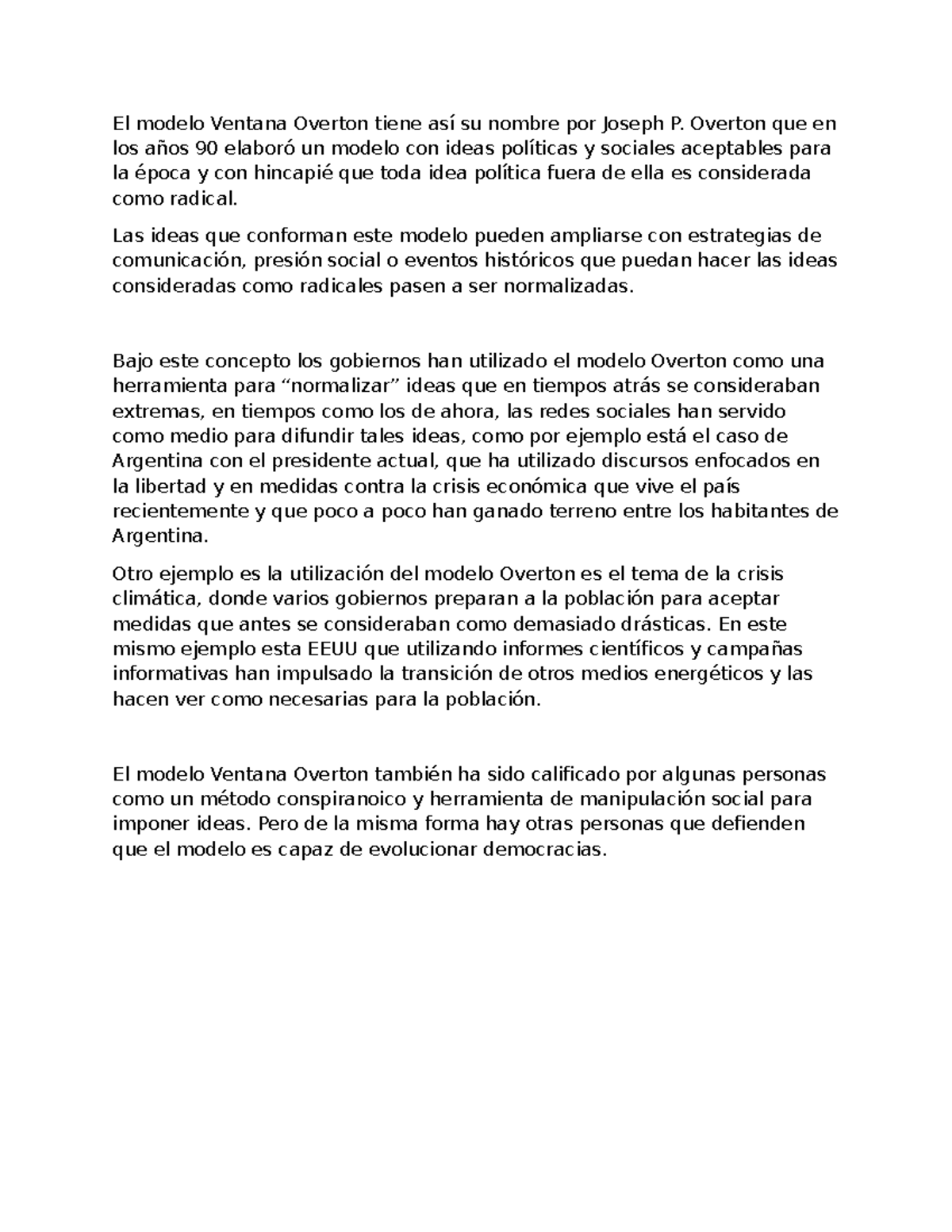 Foro 3: Análisis del Modelo Ventana Overton y su Impacto Social - Studocu