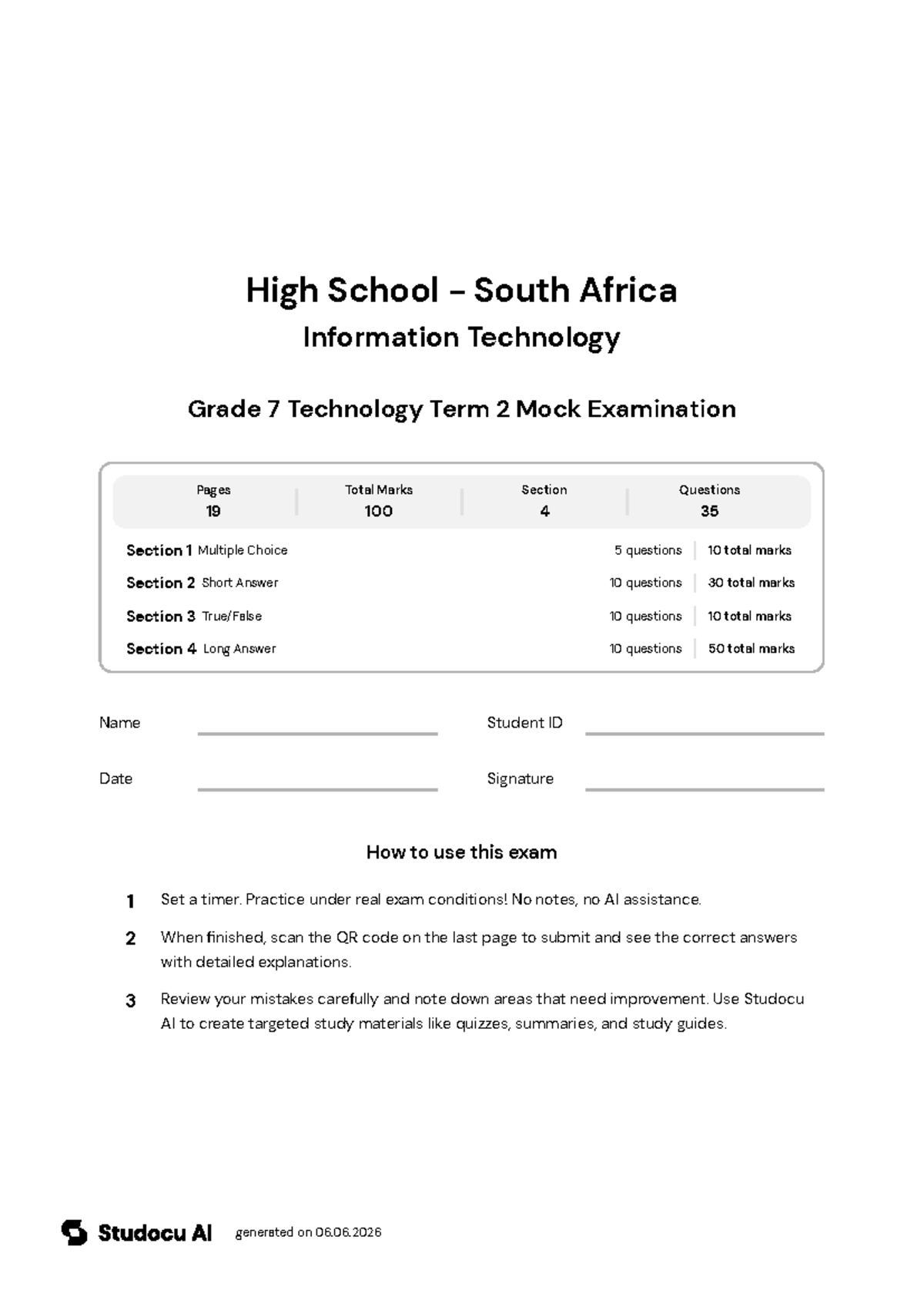 Grade 7 Technology Term 2 Mock Exam - Studocu
