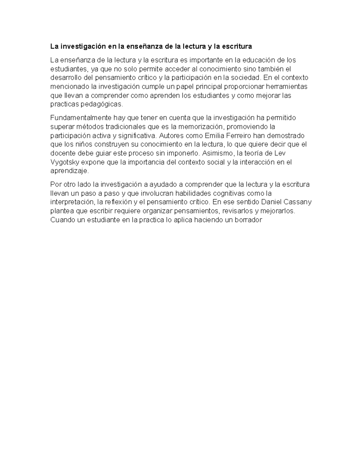 Investigación sobre la Enseñanza de la Lectura y Escritura - Studocu