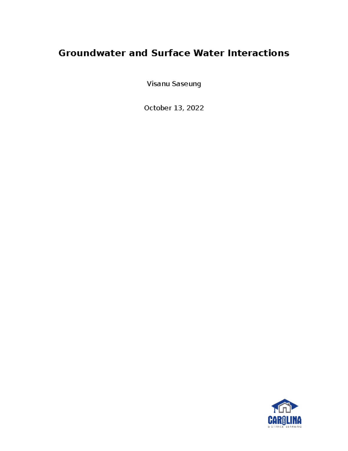 Mod 7 Groundwater And Surface Water Interactions Lab Report ...