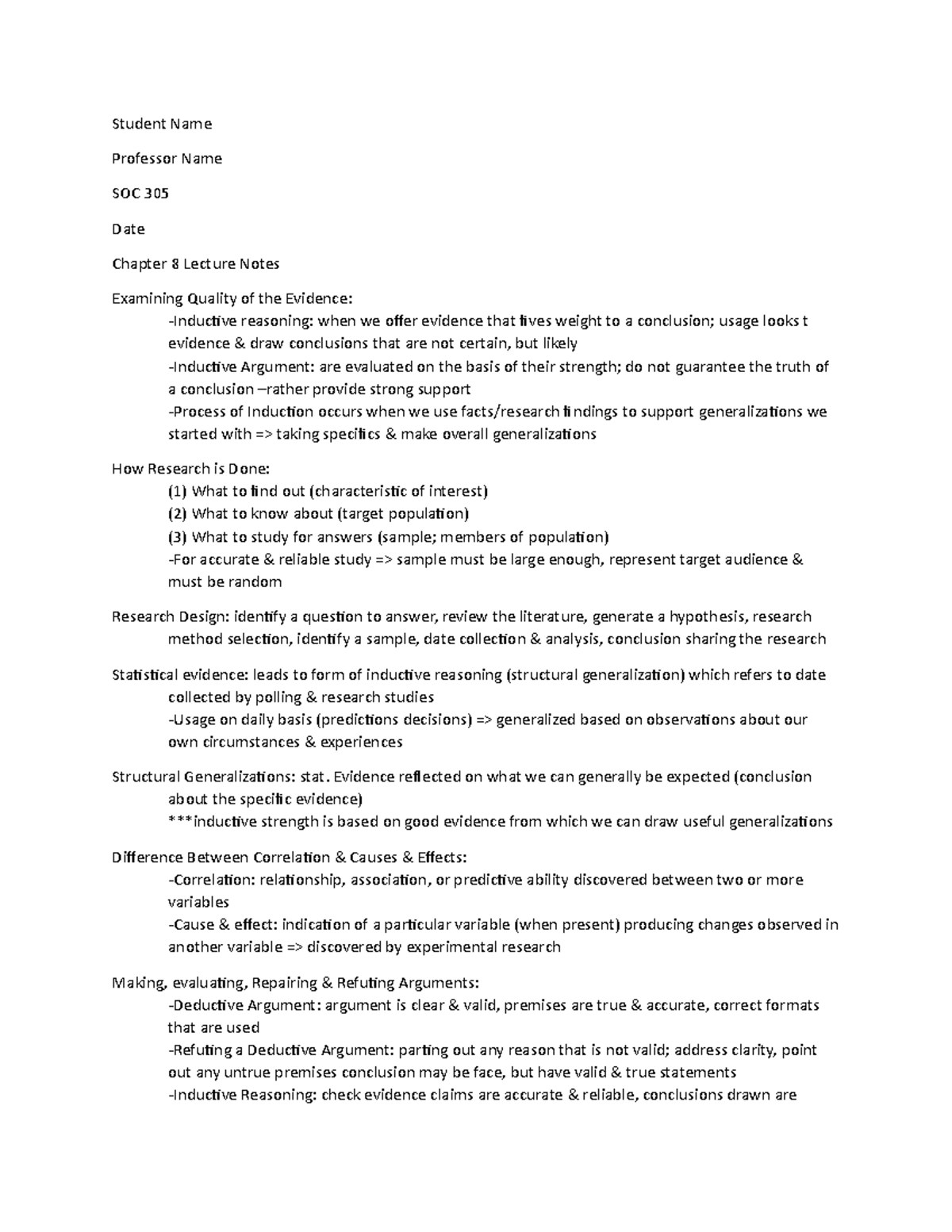 SOC 305 Chapter 8: Evidence Quality & Research Methods Overview - Studocu
