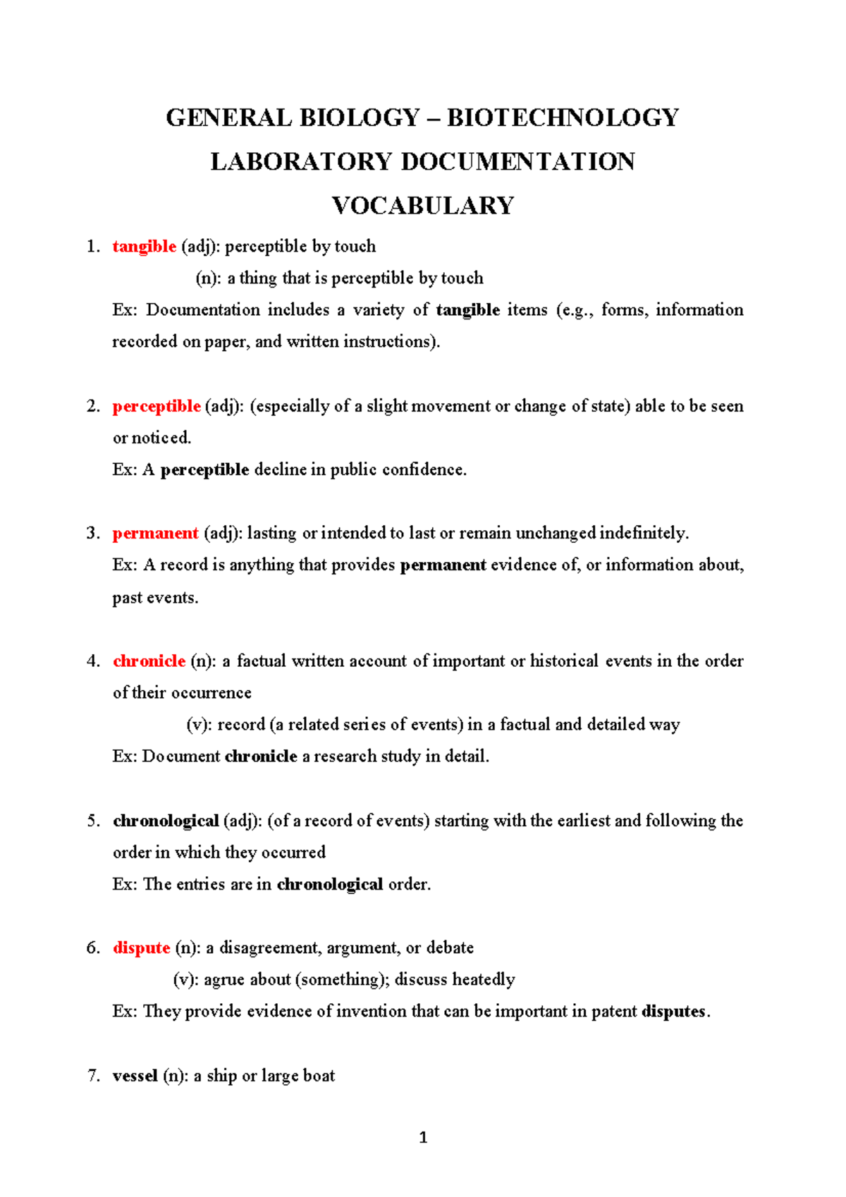 BIO 101: Vocabulary for General Biology & Biotechnology Lab - Studocu