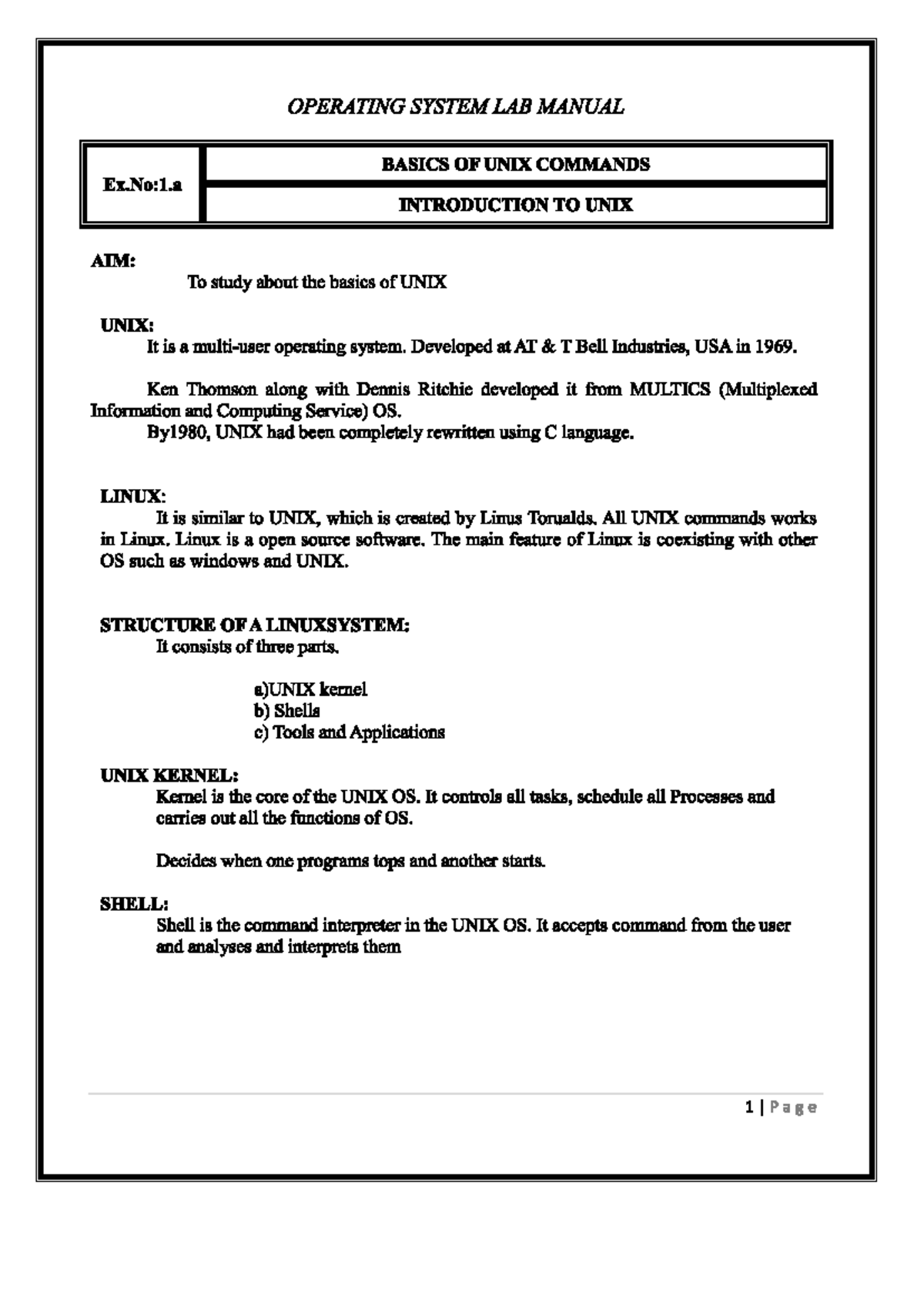 Lab Manual 2: Basics of UNIX Commands and System Calls - Studocu