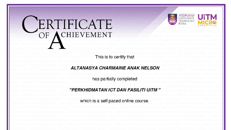 ICT DAN FASILITI UiTM Completion Certificate - Oct 2025 - Studocu
