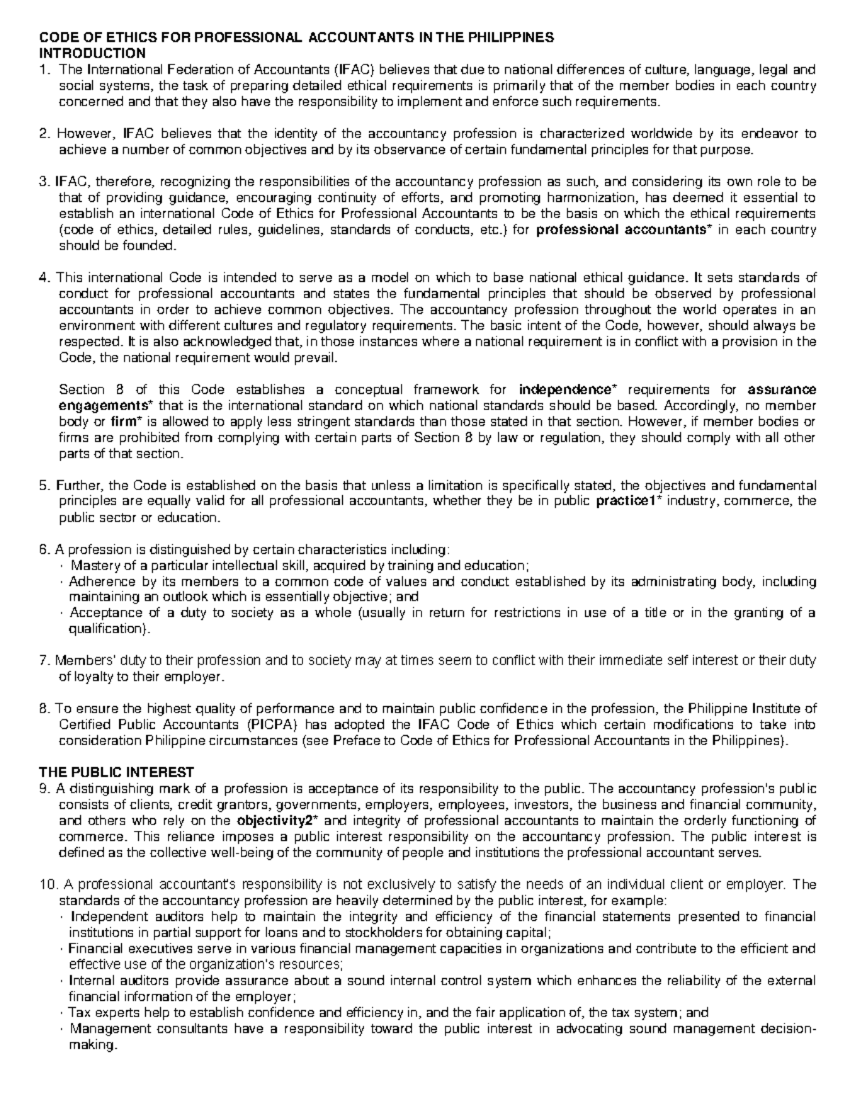 CODE OF Ethics FOR Professional Accountants PH - Overview and ...