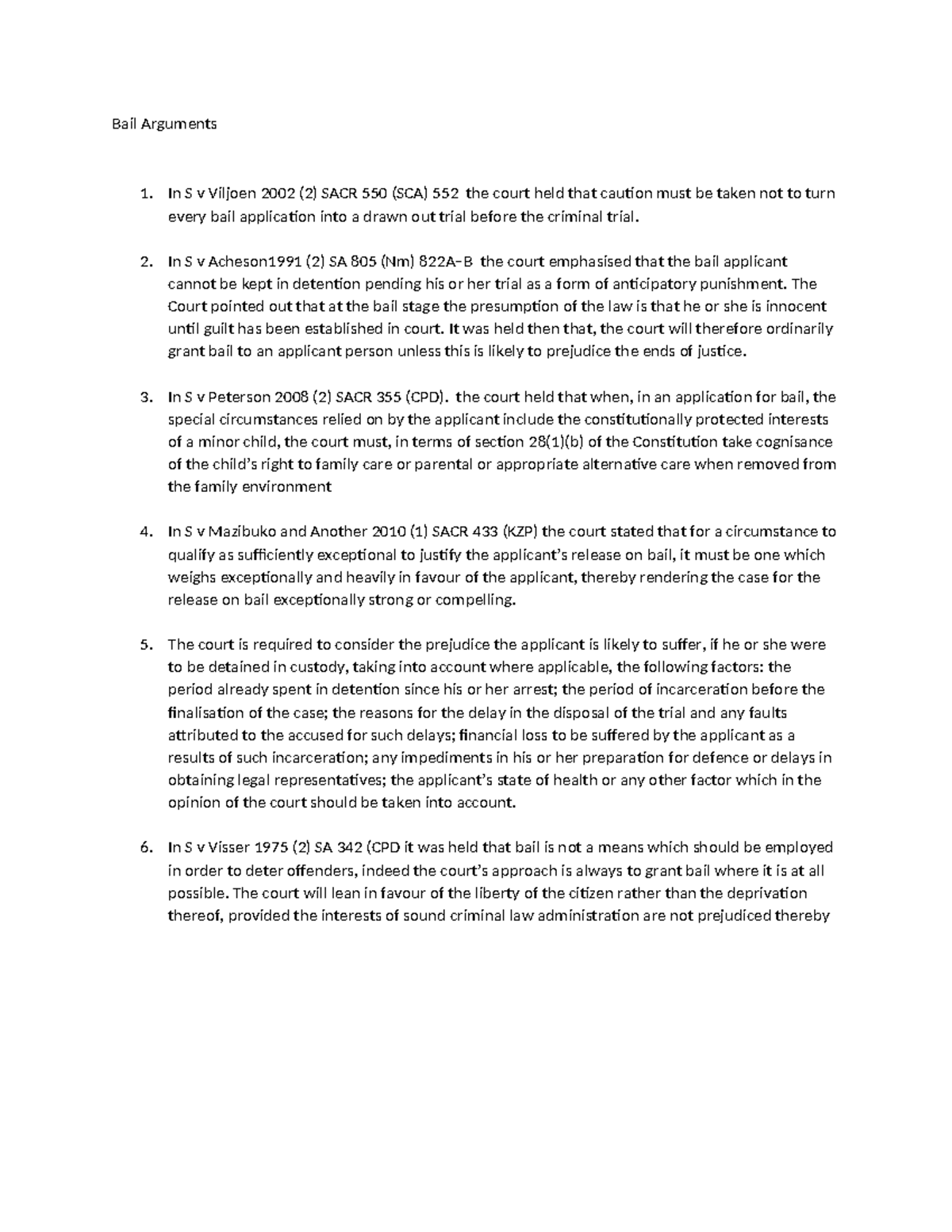 Bail Arguments Overview In Sa Law Key Cases And Principles Studocu