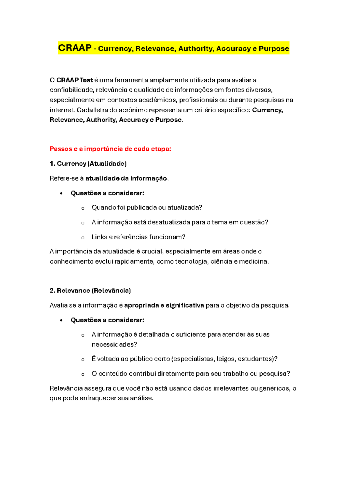 CRAAP Test: Avaliação de Fontes - Currency, Relevance, Authority ...
