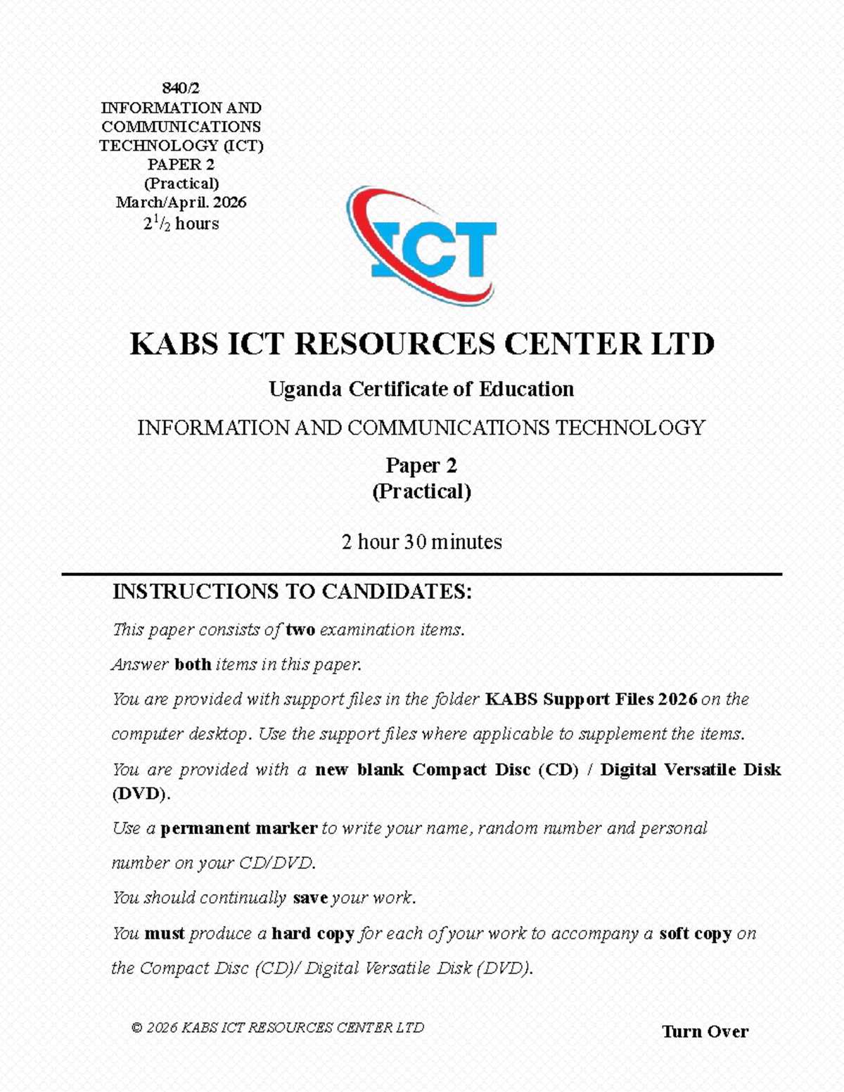 UCE ICT Paper 2 (Practical) 2026 - Set 1 Instructions - Studocu