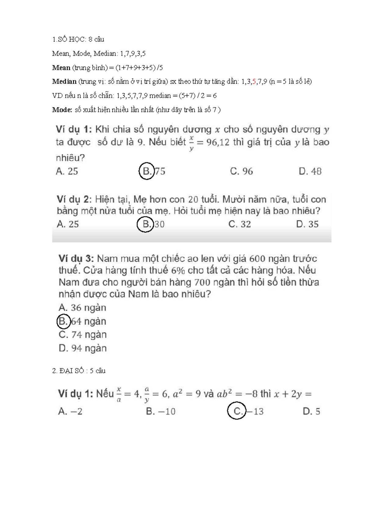 1 - abc - Đề thi thạc sĩ - 1Ố HỌC: 8 câu Mean, Mode, Median: 1,7,9,3 ...