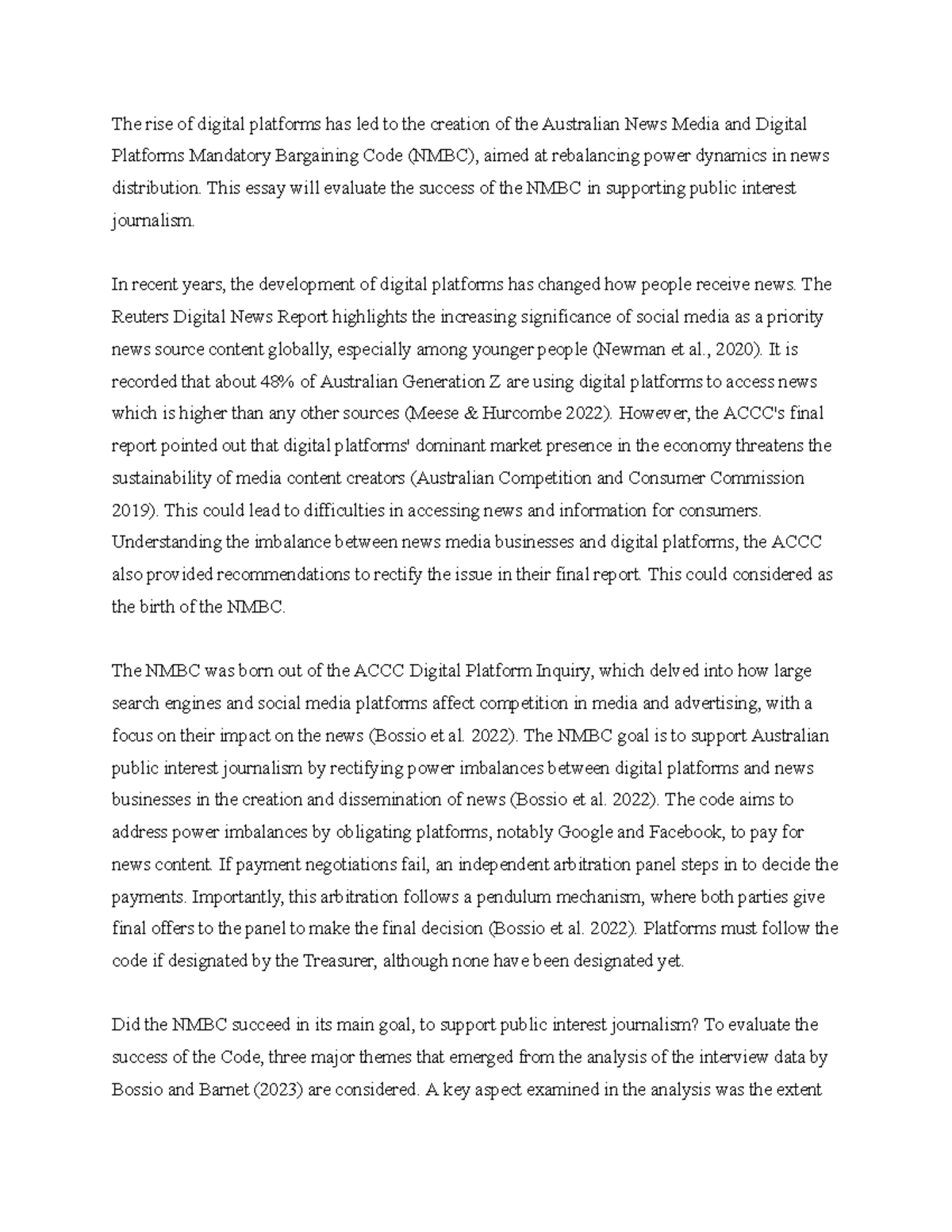 MDA10006 Essay - The rise of digital platforms has led to the creation ...