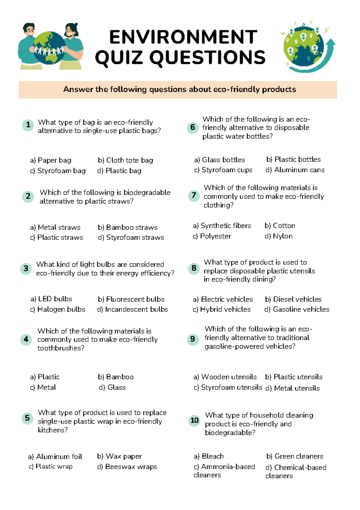 ENVIRONMENT QUIZ (ENV101) Multiple Choice Questions on Eco-Friendly ...