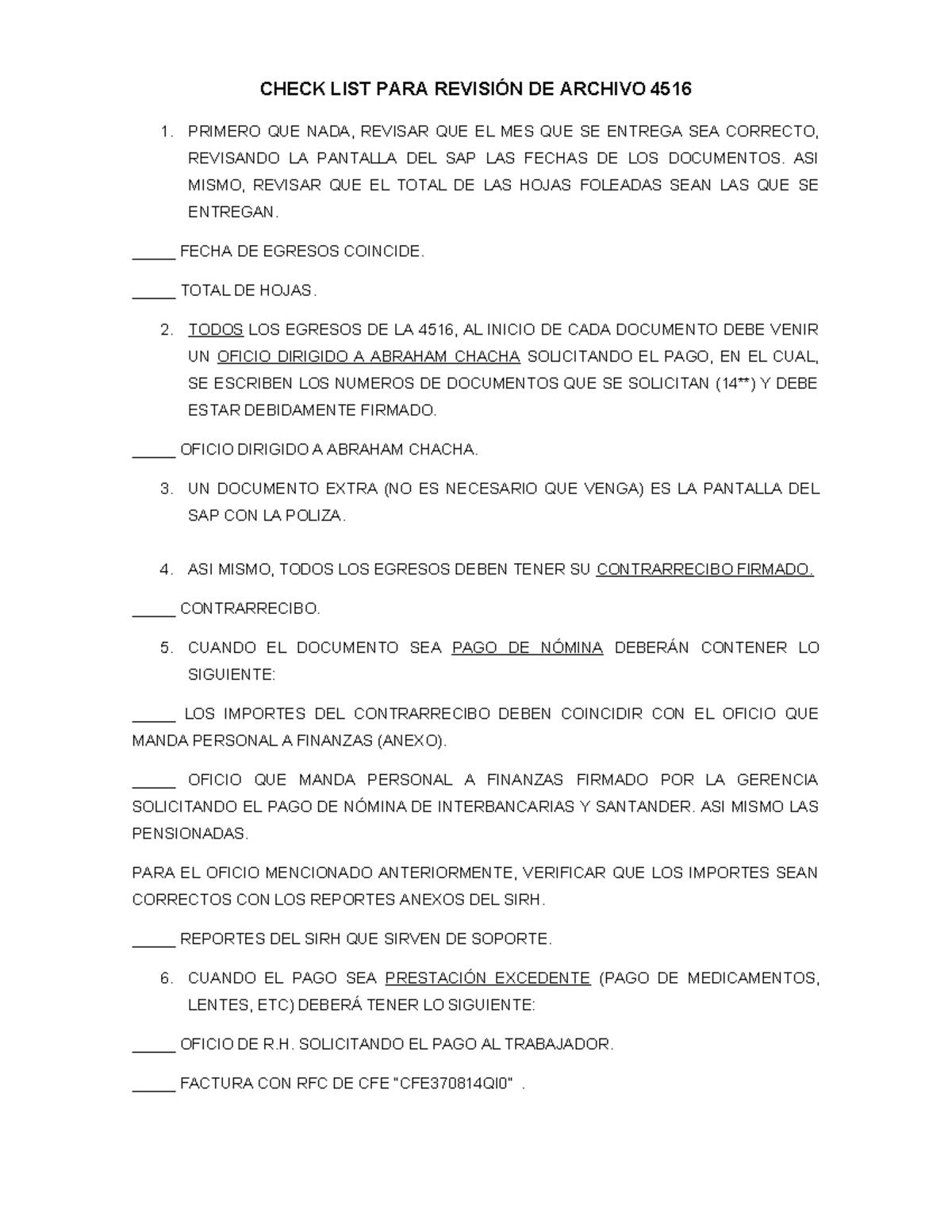 Check LIST PARA Revisión DE Archivo 4516 - CHECK LIST PARA REVISIÓN DE ...