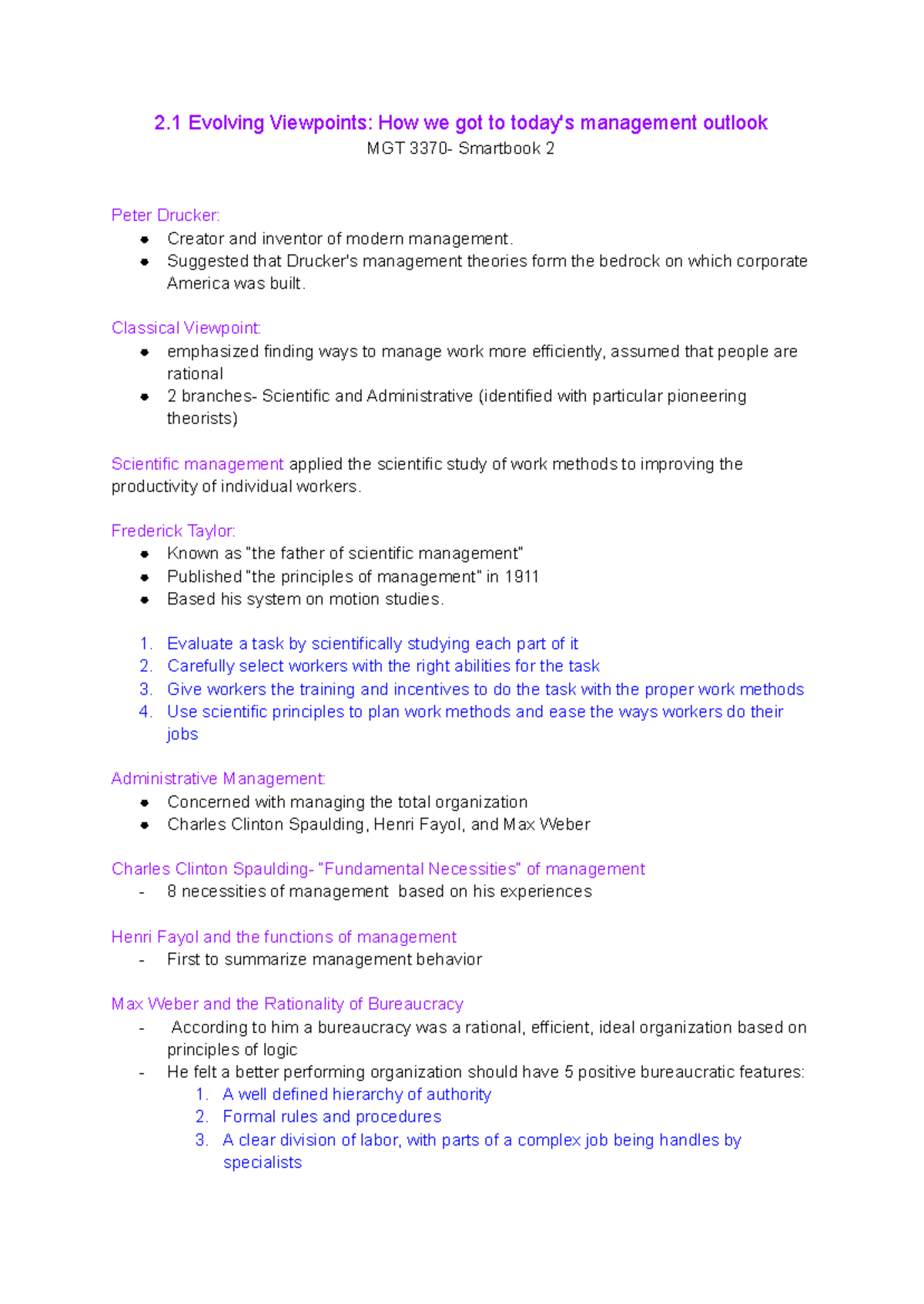 MGT 3370 Lecture Notes: Key Management Theories & Principles - Studocu
