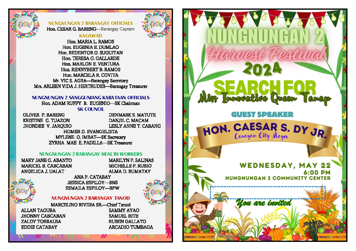 Final Invitation for Barangay Fiesta 2023 - Nungnungan 2 - Studocu