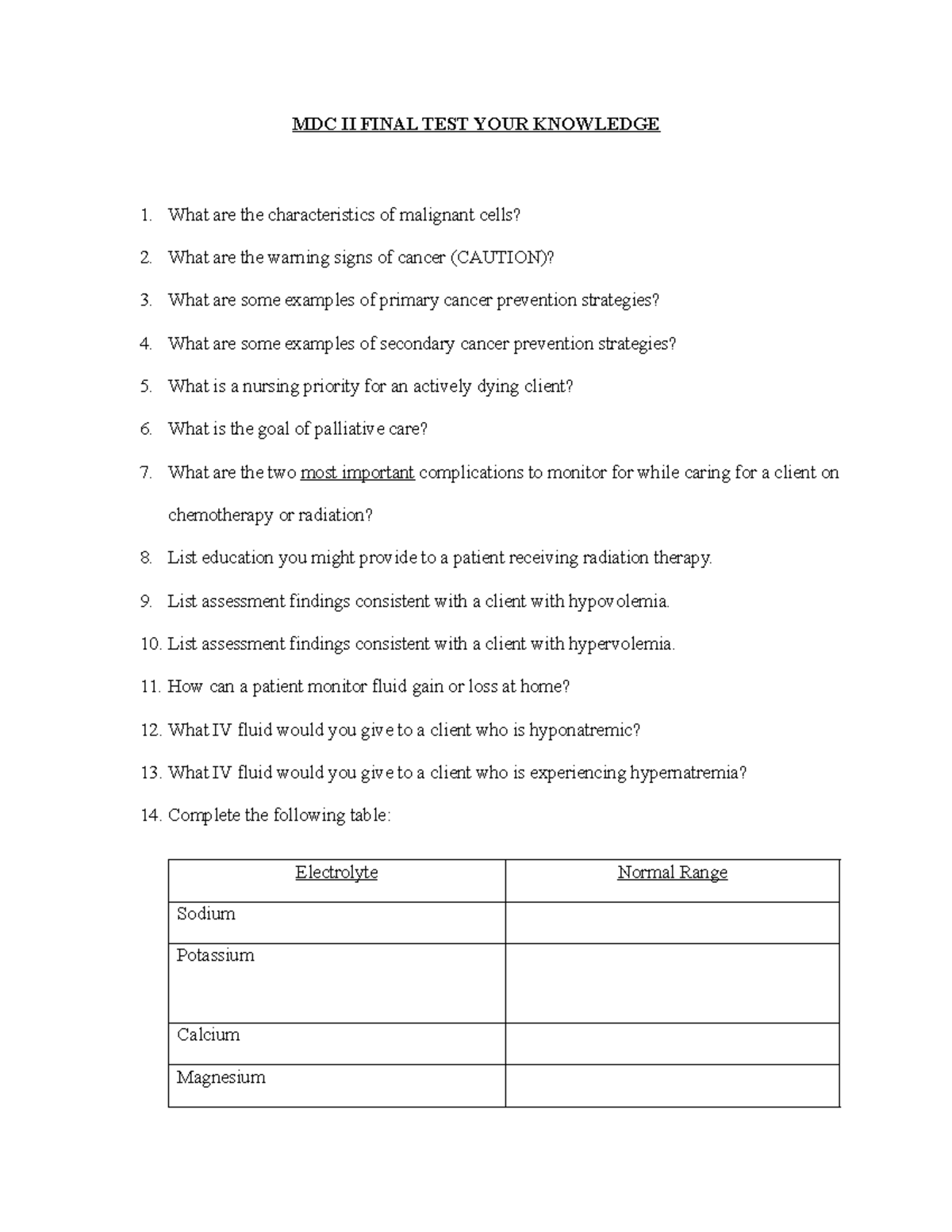 MDC II Final Exam: Comprehensive Nursing Knowledge Review - Studocu