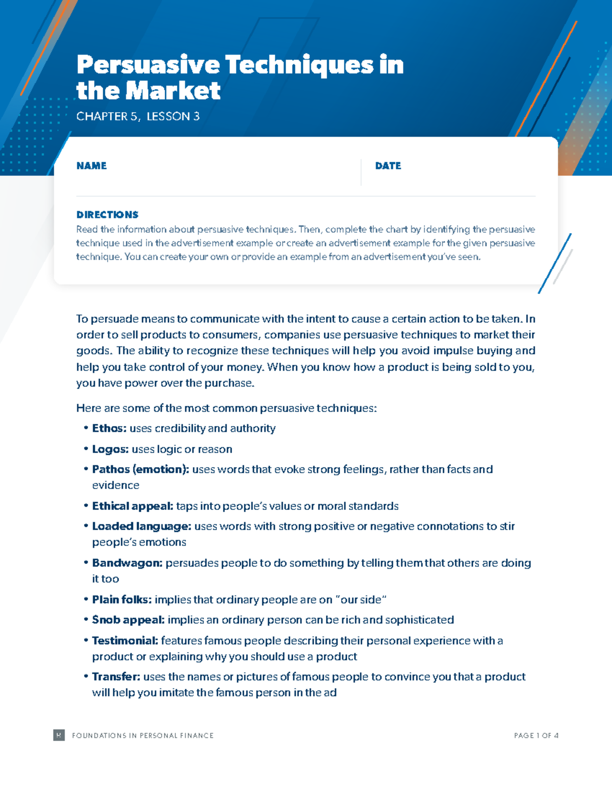 Chapter 5, Lesson 3 Activity: Analyzing Persuasive Techniques in ...