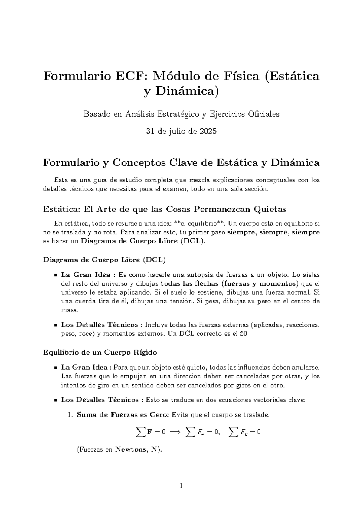 Formulario ECF: Conceptos Clave y Ejercicios de Dinámica - Studocu