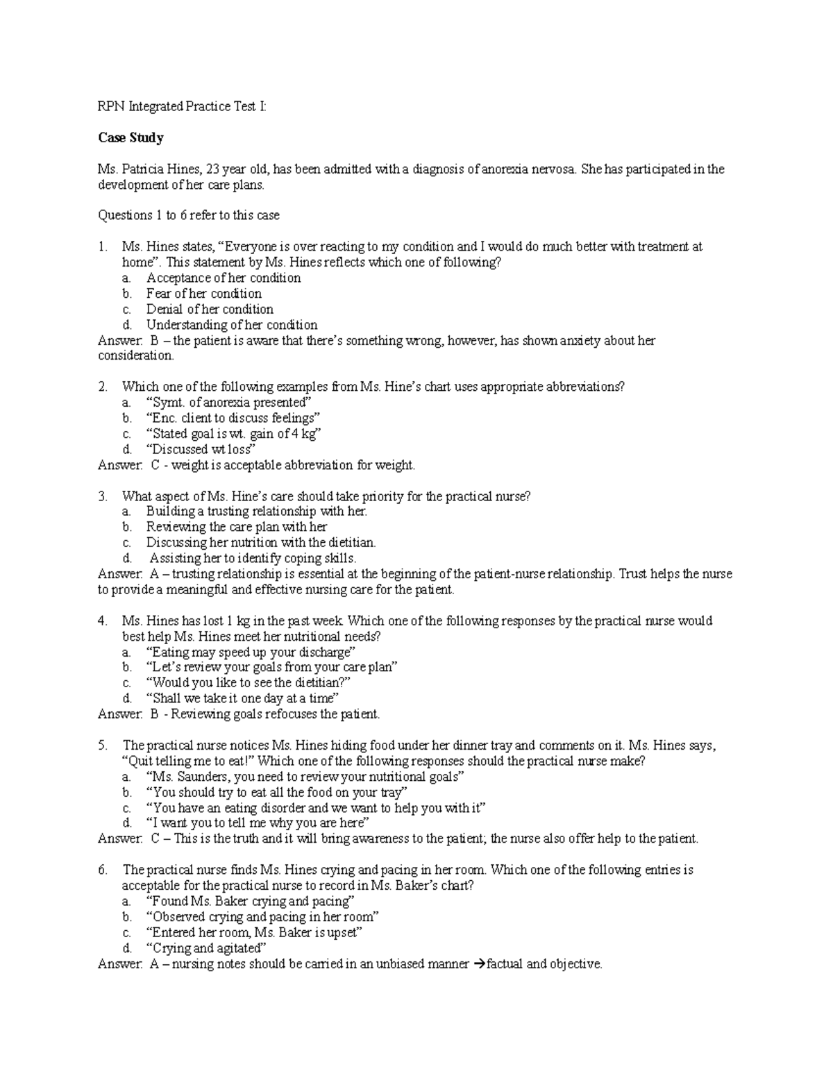 RPN PRAC 1 - Integrated Practice Questions for Registered Practical ...