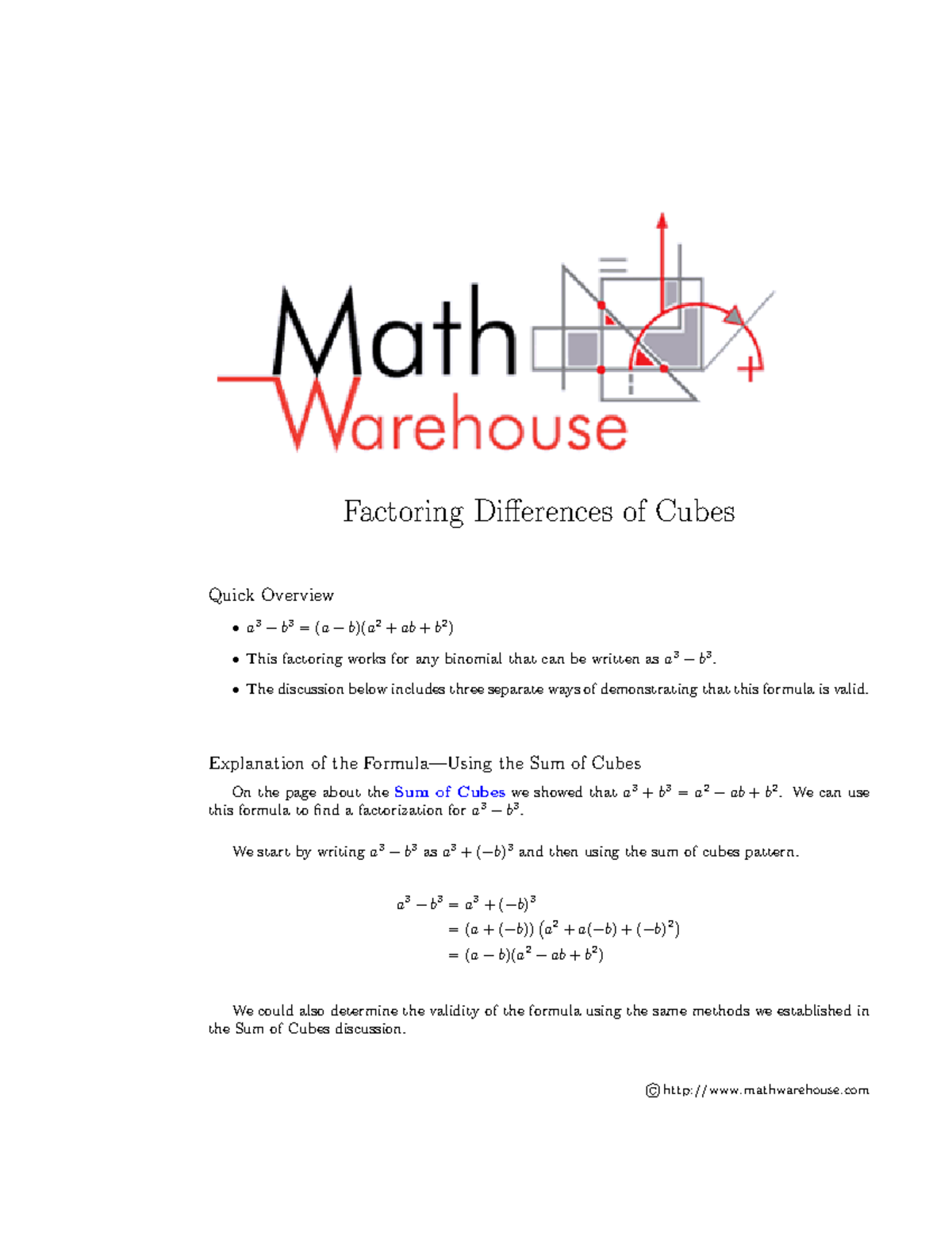 Factoring Differences of Cubes: A Quick Overview (MATH 101) - Studocu