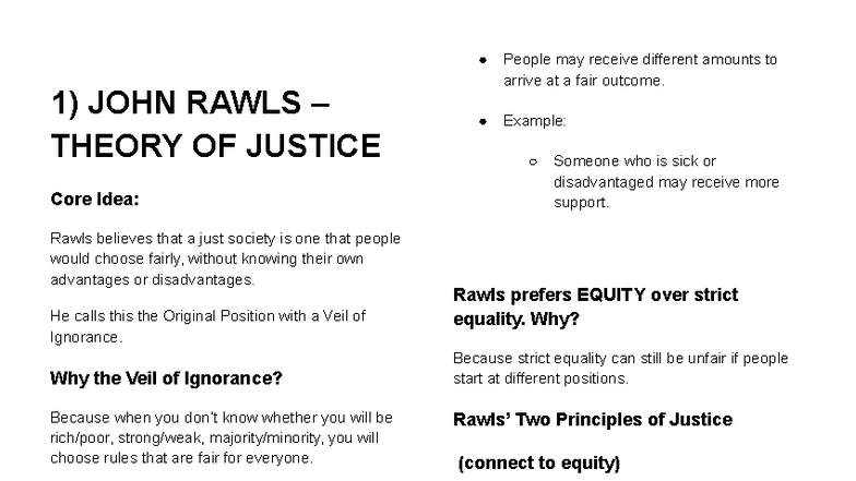 John Rawls' Theory of Justice: Key Concepts and Principles - Studocu