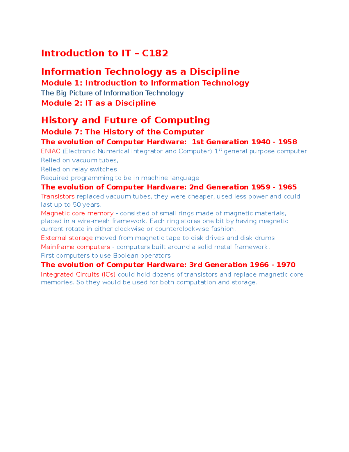 IT Study Guide Complete - Introduction to IT – C Information Technology ...