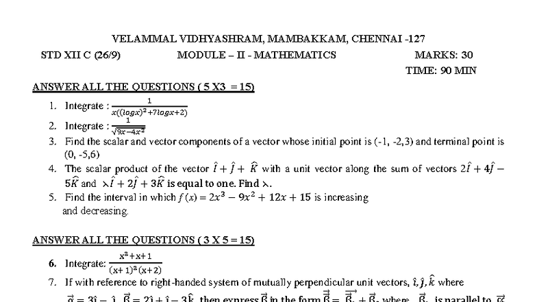 MATHEMATICS MODULE II STD XII C - INTEGRATION & VECTORS - Studocu