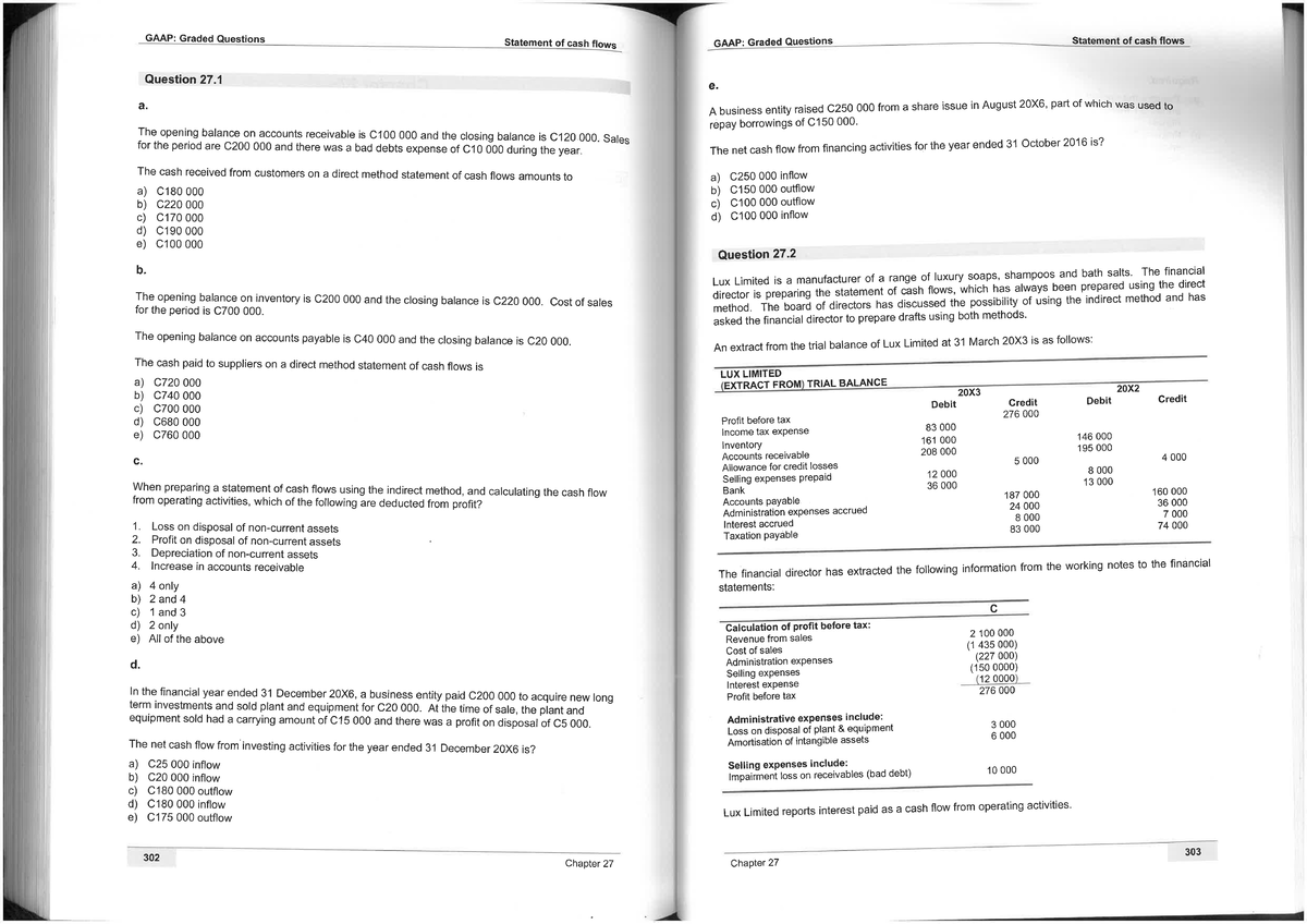 GAAP: Graded Questions on Statement of Cash Flows Analysis - Studocu