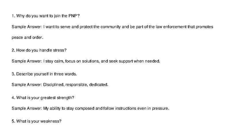 PNP Neuro Personality Interview Sample Answers 2025 - Studocu