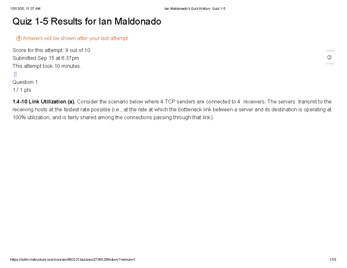 Quiz Results and Analysis for Ian Maldonado (Quiz 1-5) - Studocu