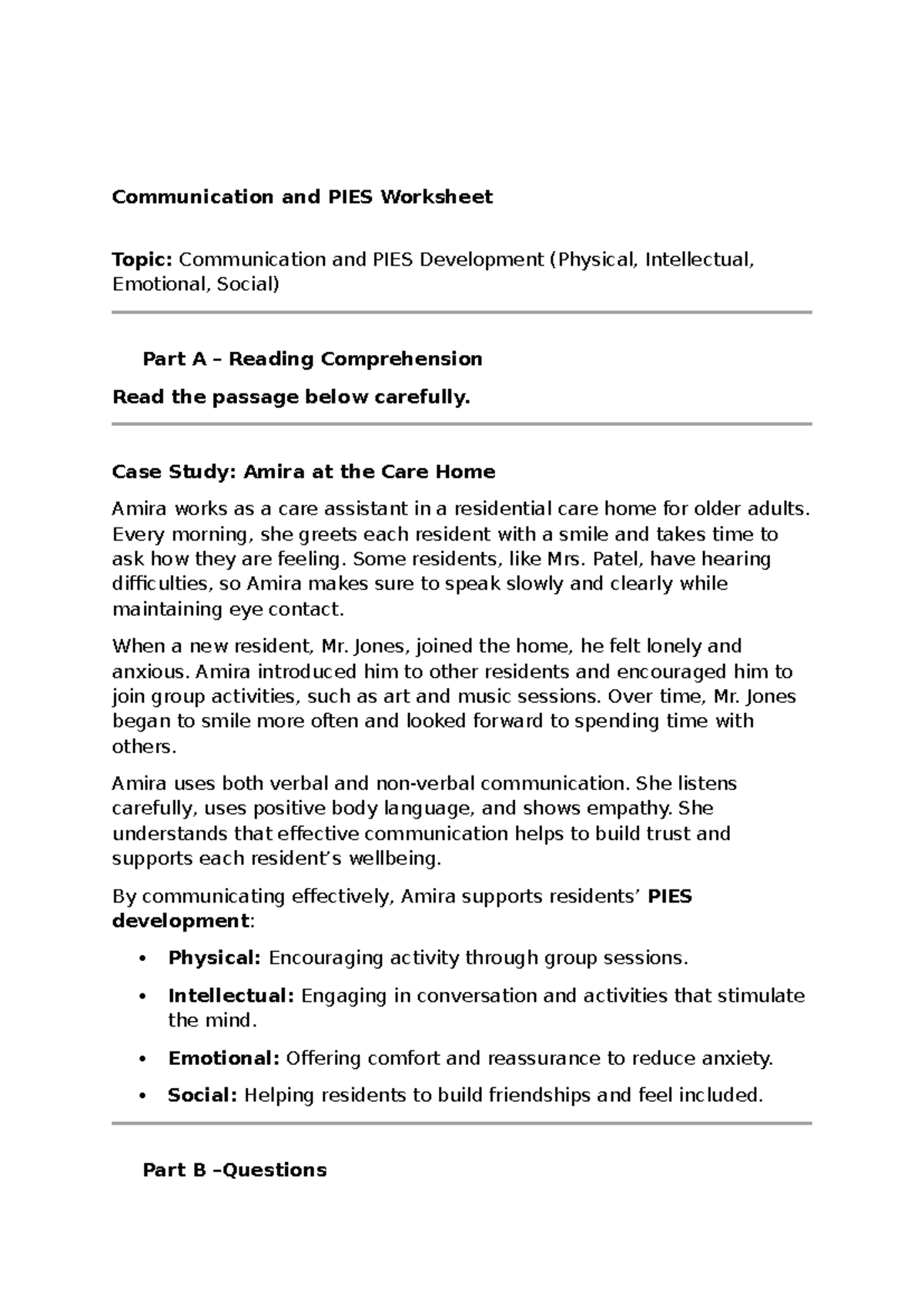 Communication and PIES Development Case Study: Amira's Role - Studocu