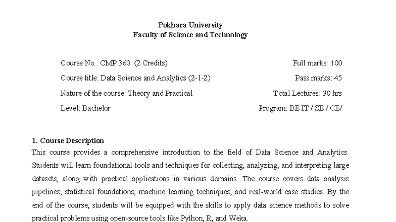 Data Science and Analytics Course CMP 360 - Lecture Notes - Studocu