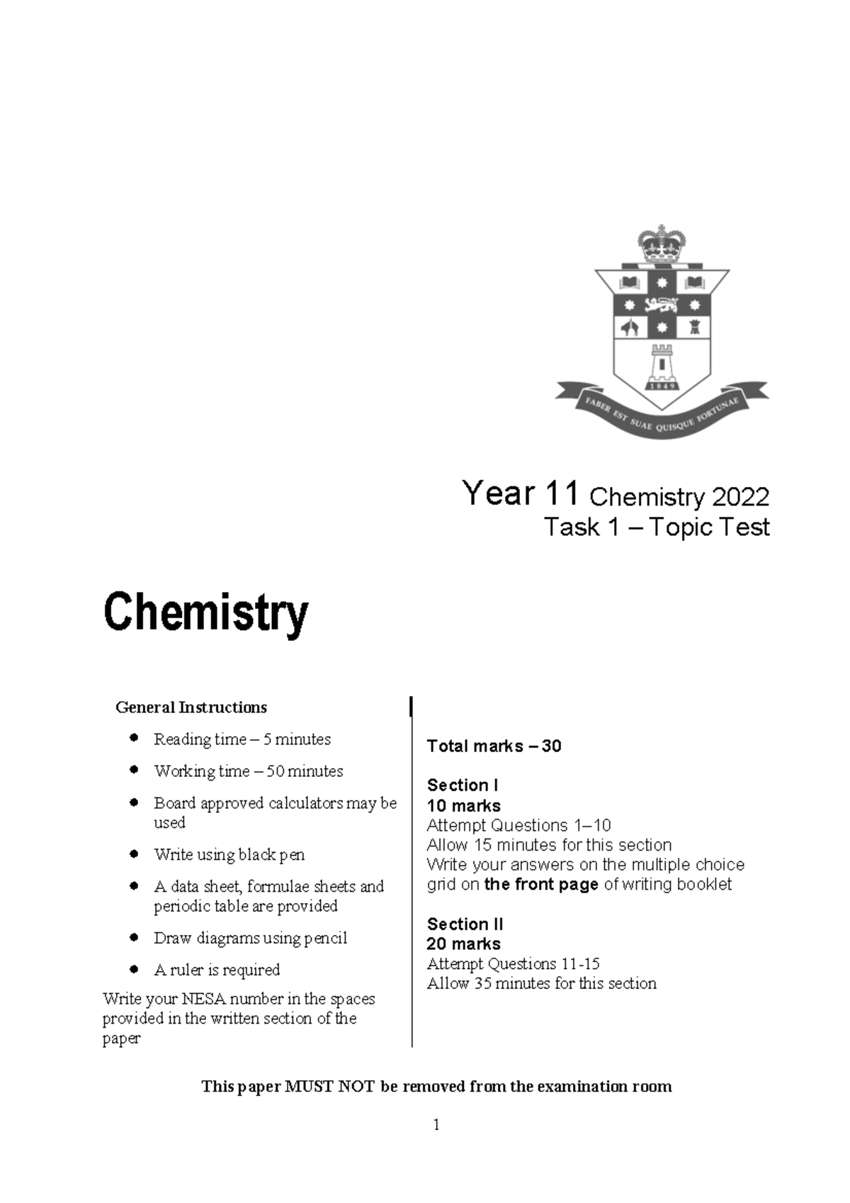 Year 11 Chemistry Test - FSHS 2022: Comprehensive Guide & Questions ...