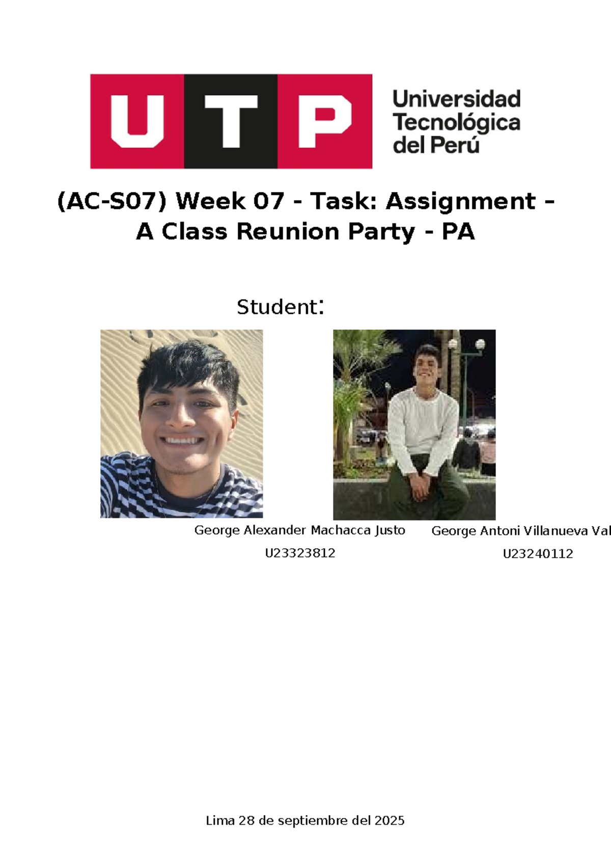 Week 07 Task: Class Reunion Party Assignment PA - Studocu