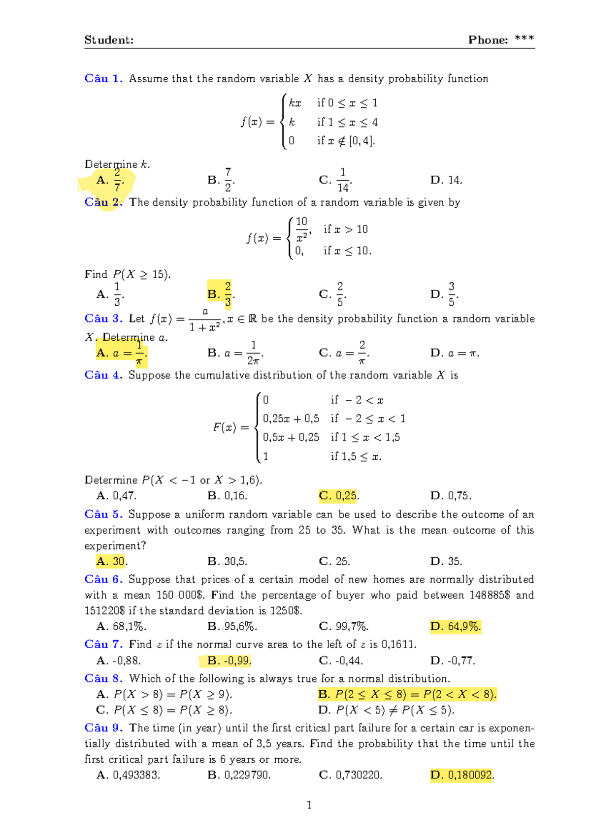 Probability Density Functions and Random Variables: Assig 2 - ass - Studocu