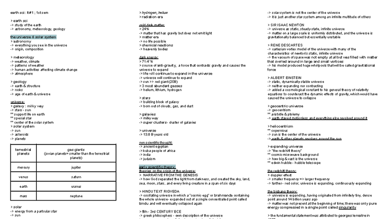 Earth Sci LT 1st Sem: Study of the Universe, Geology & Meteorology ...