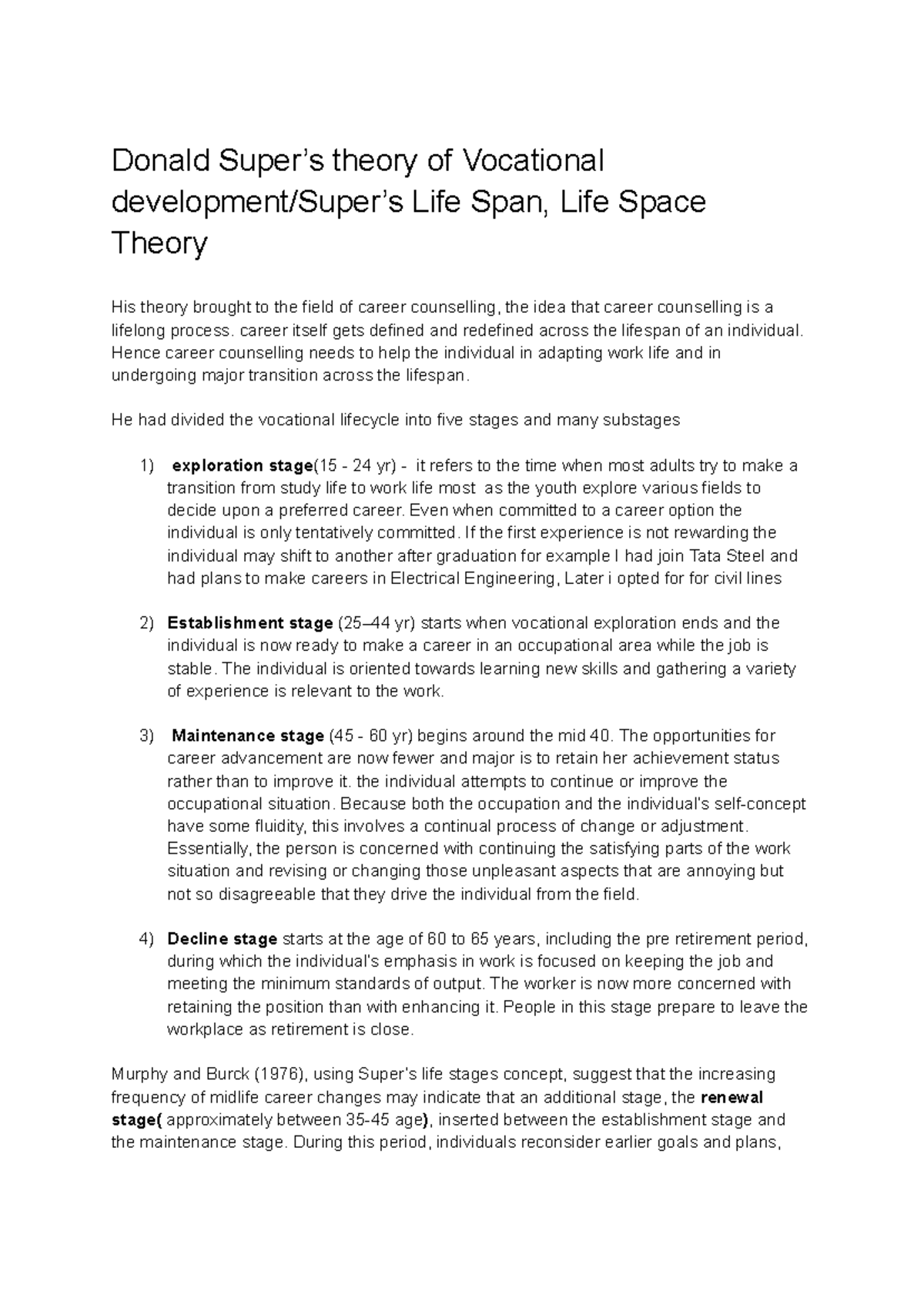 Donald Super's Vocational Development Theory: A Lifespan Perspective ...