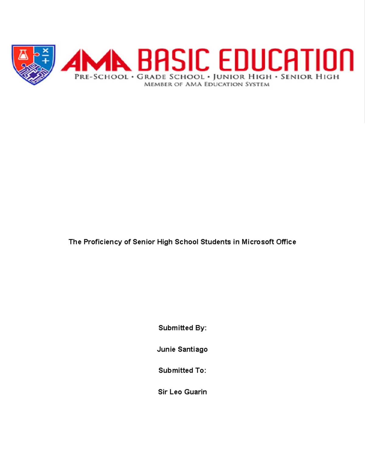 Proficiency of SHS Students in Microsoft Office: A Study (K12) - Studocu