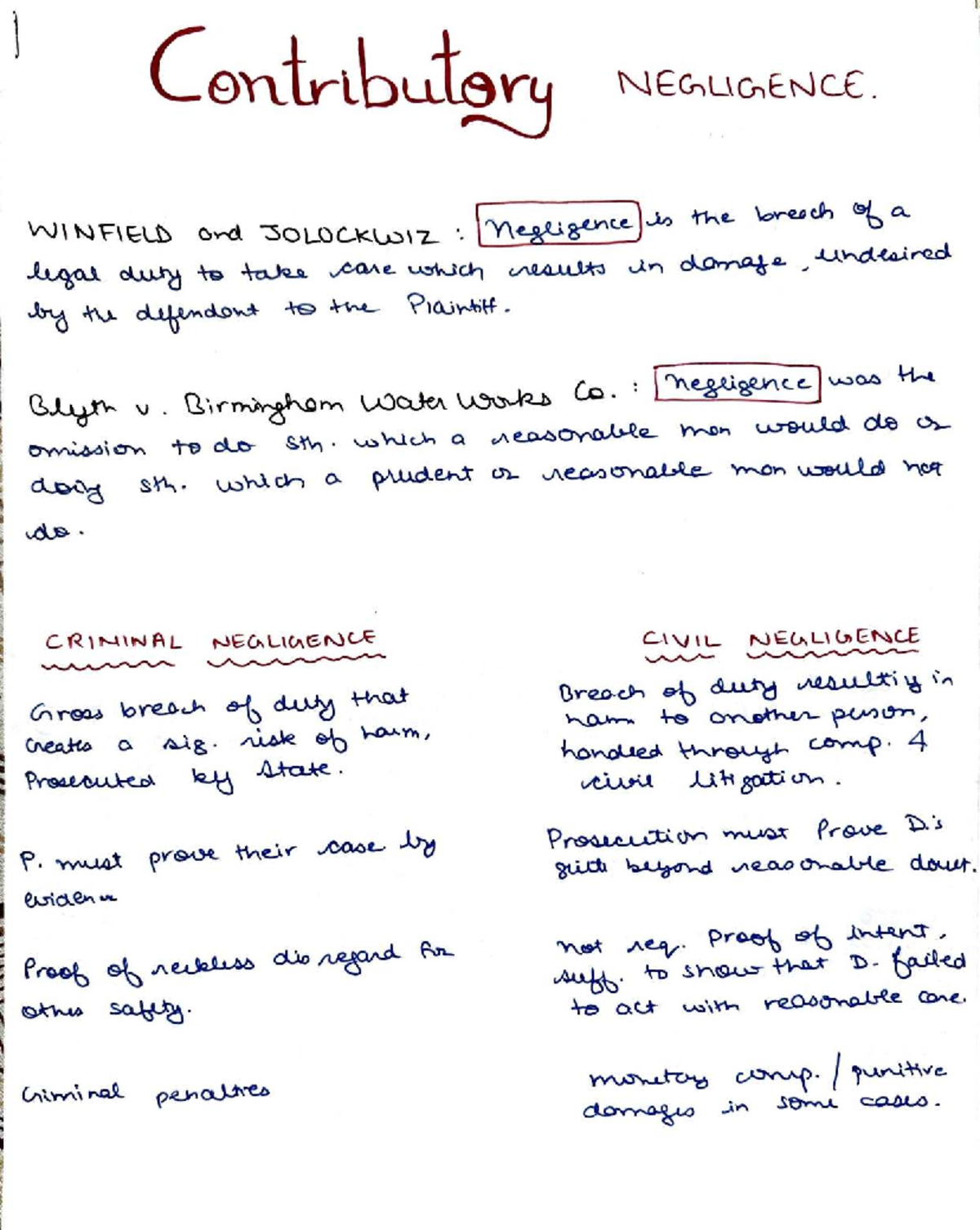 Contributory Negligence: Understanding Legal Principles and Cases - Studocu