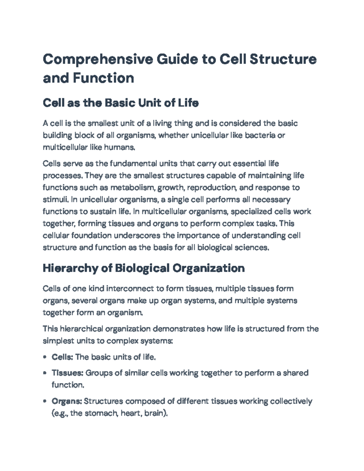 Comprehensive Overview of Cell Structure and Function - Comprehensive Guide to Cell Structure ...