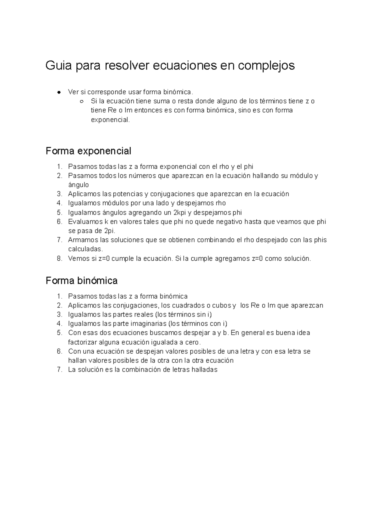 Guía para Resolver Ecuaciones en Complejos: Forma Binómica y ...