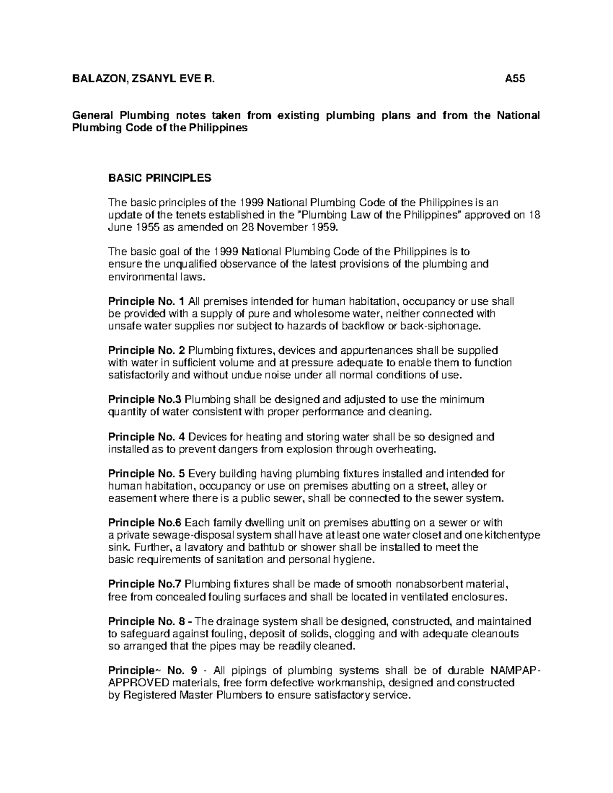 A55 General Plumbing Notes: Principles & Guidelines from the NPCP - Studocu