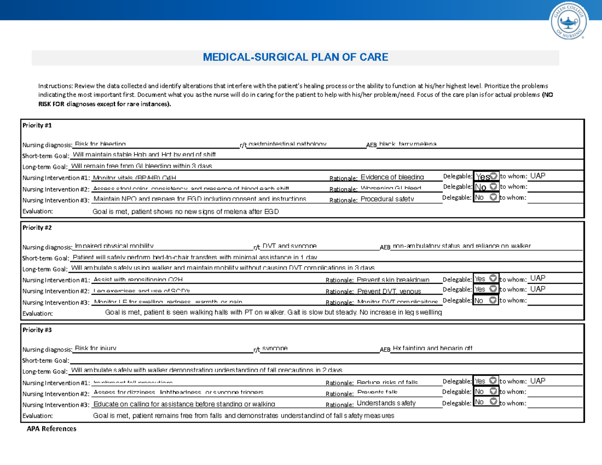 POC #1 - NUR 283. Comprehensive Nursing Care Plan for Patient Safety ...