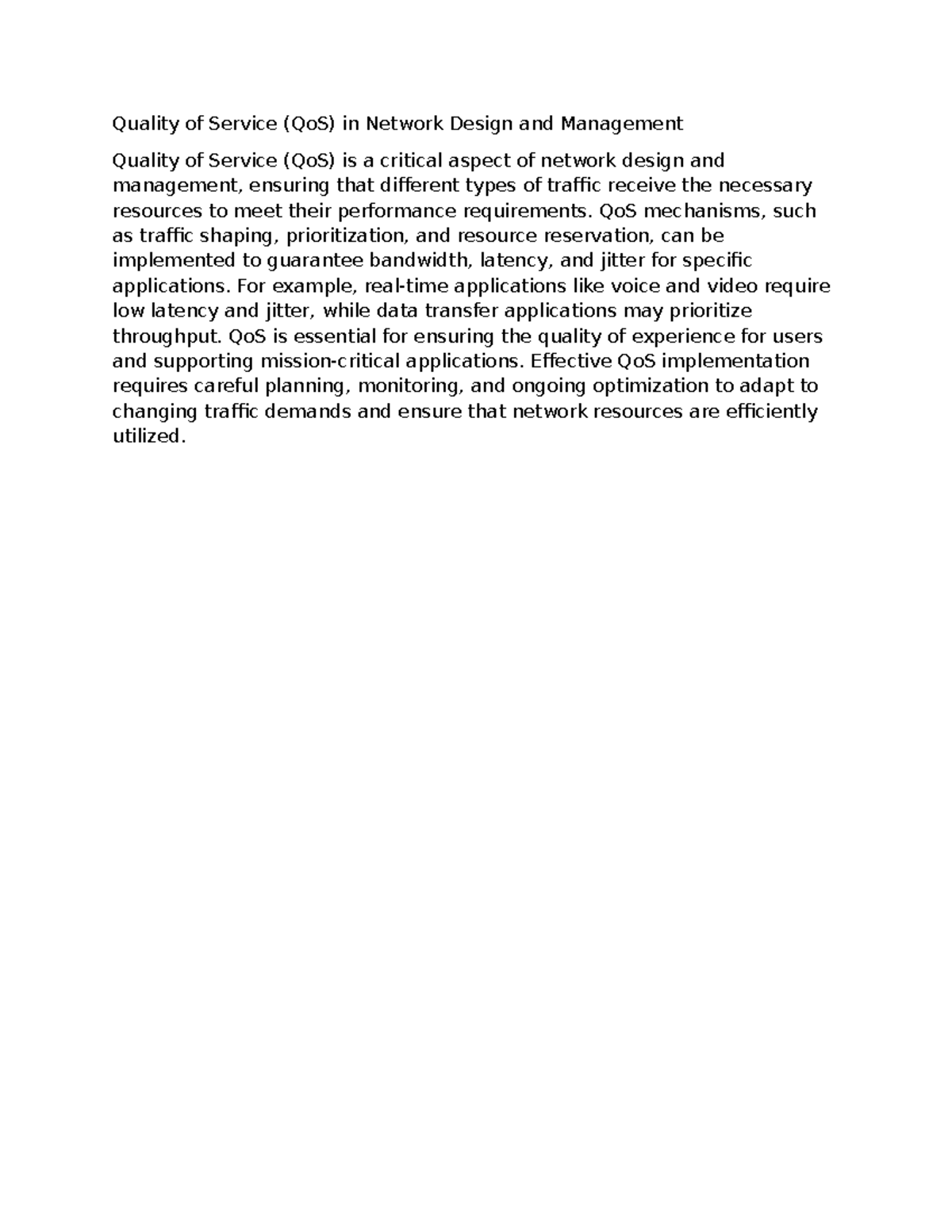 Quality of Service (Qo S) in Network Design and Management - QoS ...