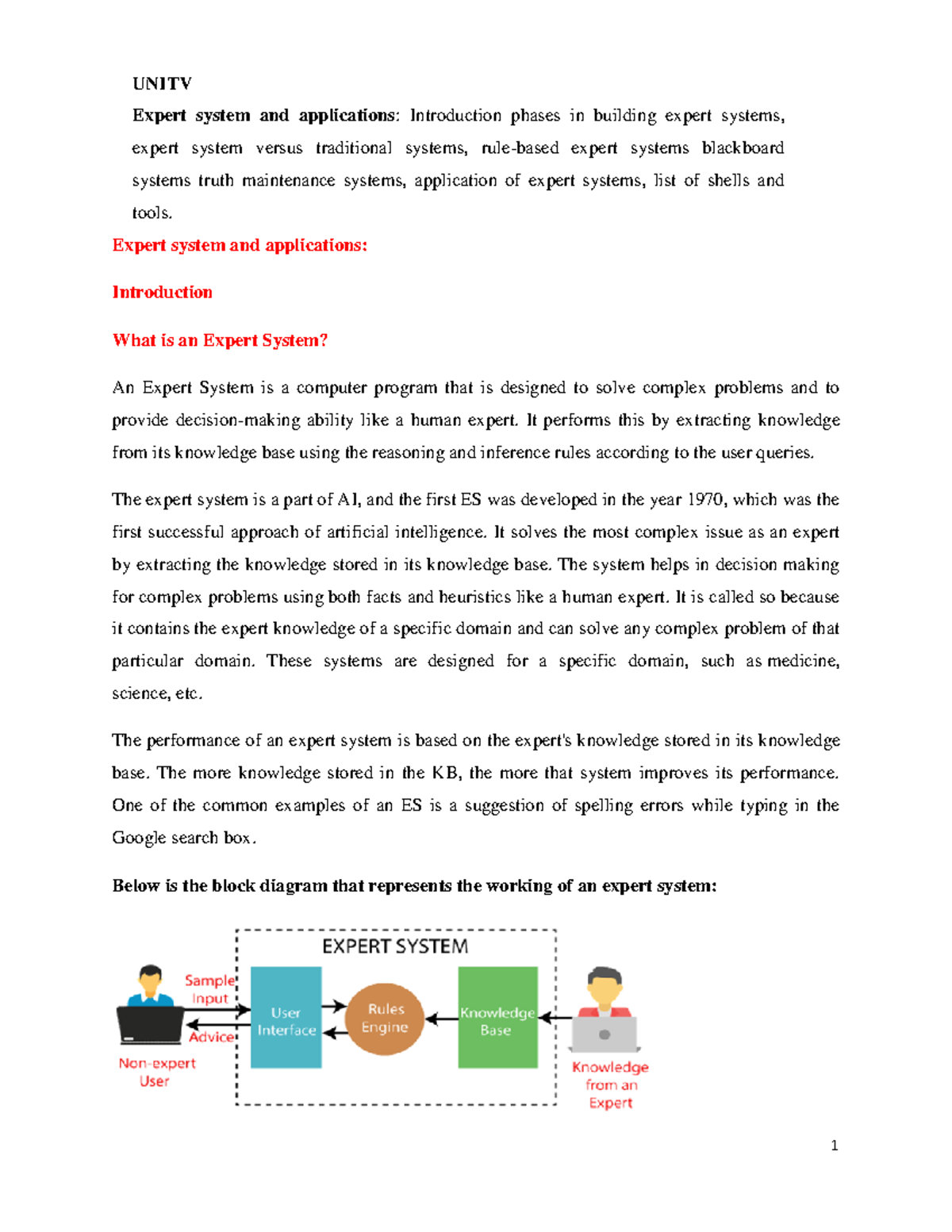 UNIT 5: Expert Systems - Concepts, Applications, and Phases of ...
